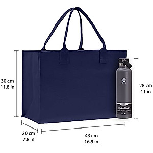 VANESSA ROSELLA Personalized Gift 100% Cotton Canvas Chic Tote Bag - Top Zipper Closure Option - With PomPom and Embroidery Customize Option (Navy)