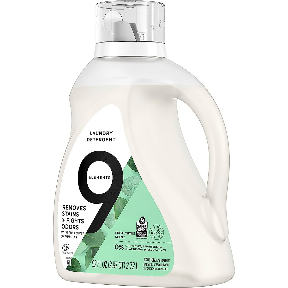 9 Elements Natural Laundry Detergent Liquid Soap, Eucalyptus Scent, Vinegar Powered, 92 Fl Oz, 1 Count