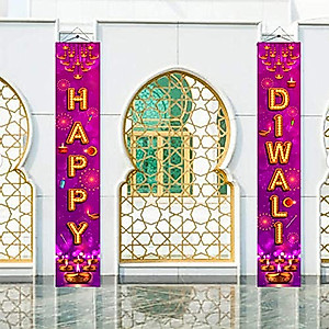 Happy Diwali Hanging Banner Porch Sign Front Door Decorations - Festival of Lights Deepavali Decorations Party Banner