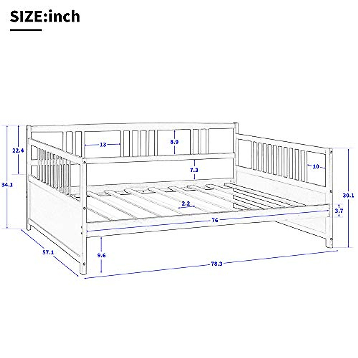 DORAFAIR Modern Bed Frame Full Size Wooden Bed Frame Sturdy Full Size Daybed Dual-use Solid Wood Sofa Daybed for Bedroom Living Room, 78.3" L x 57.1" W x 34.1" H, Espresso