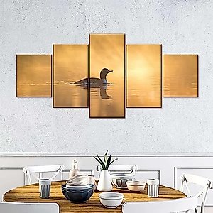 Pictures For Living Room Wall Decoration 5 Pieces Loon In Misty Waters Framed Canvas Wall Art 5 Piece Decorative Paintings Prints And Posters Home Decor Gift(unframed)