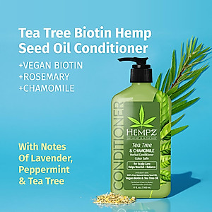 Hempz Biotin Hair Conditioner - Tea Tree & Chamomile - For Scalp Care Hair Growth & Strengthening of Dry, Damaged and Color Treated Hair, Hydrating, Softening, Moisturizing - 17 Fl OZ