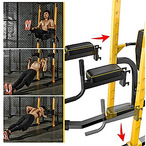 ZENOVA Power Tower Pull Up Bar Station, Pull Up Tower Dip Station for Home Fitness Exercise,Multi-Function Workout Equipment Squat Rack (Yellow)