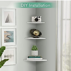 Tyenaza Floating Corner Shelves, White Corner Mounting Shelf,Set of 3 Floating Wall Mounted Storage Shelf for Living Room, Bedroom, Bathroom, Kitchen, Office