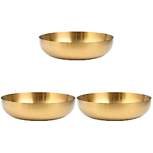 Hemoton Japanese Noodle Bowl 3pcs Stainless Steel Mixing Bowl 9.4inch Japanese Ramen Noodle Bowl Gold Metal Soup Bowl Salad Serving Bowl for Fruit Udon Pho Asian Noodles Rice Bowls Japanese