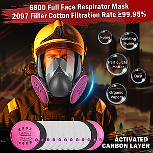 VITIJY Full Face Respirator Mask - 6800 Reusable Gas Mask with Filters 60923 & 2097 for Painting, Mechanical Polishing, logging, Welding, Dust, Sanding & Cutting