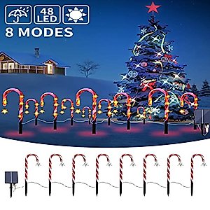 Christmas Candy Cane Lights,8 Pcs Solar Lights Christmas Decoration Lawn Candy Cane Lights， Solar Powered Garden Lights， Home Led for Outdoor Garden Lighting