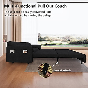 GNIXUU 63.8" Queen Pull Out Sofa Bed, Velvet Convertible Sleeper Sofa Couch with Side Storage, Comfy Loveseat Bed Pull Out Couch for Living Room, Apartment, Small Space(Black)