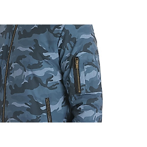 MAGCOMSEN Winter Bomber Jacket Men Quilted Lining Fall Coat Padded Windproof Warm Outerwear with Pockets Stylish Camouflage Blue M