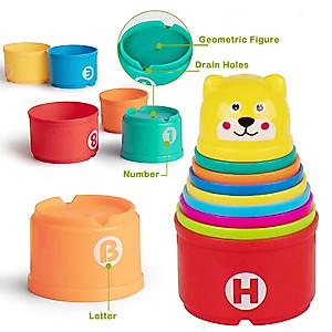 Cylord Bath Toys for Toddlers 1-3, Baby Water Pool Toys with Stacking Cups, for Infant Boy Girl Birthday Gifts 6-12 12-18 Months