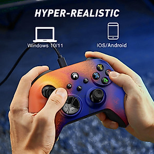Dinosoo Wireless Controller for Android Windows PC Steam Games, Dual Vibration TURBO Macro Function Hall Trigger 3.5mm Headphone Jack - Oil Painting (Can't Connect to Xbox for Now)
