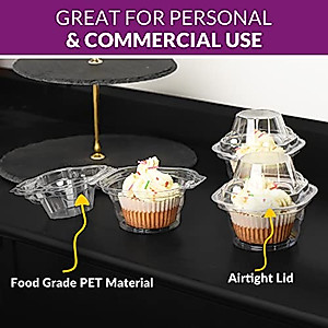 50 Pcs Individual Cupcake Containers Disposable Clear Plastic Cupcake Holders with Airtight Deep Dome Lid Stackable Single Cupcake Boxes for Home Baking Party Wedding, Cake Shop