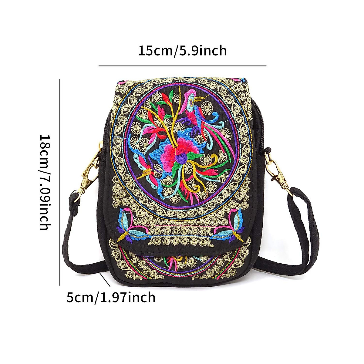Honbay Yunnan Ethnic Style Handmade Embroidered Crossbody Bag Mini Flip Canvas Shoulder Bag for Women and Girls