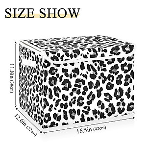 Joisal White Leopard Black Cheetah Collapsible Flip-Top Storage Box with Lid, Stackable Storage Boxes, Large Storage Bags, with Handle and Full Print