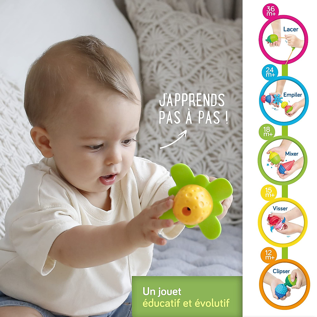 Lalaboom 28 Piece Baby Toddler Beads – Montessori Educational Shape and Color STEM Construction Toy 10 Months to 3 Years - BL230, Multicolor