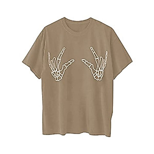 Avanova Women's Skull Graphic Print Oversized Tee Short Sleeve Casual Summer Loose T Shirt A Khaki Medium