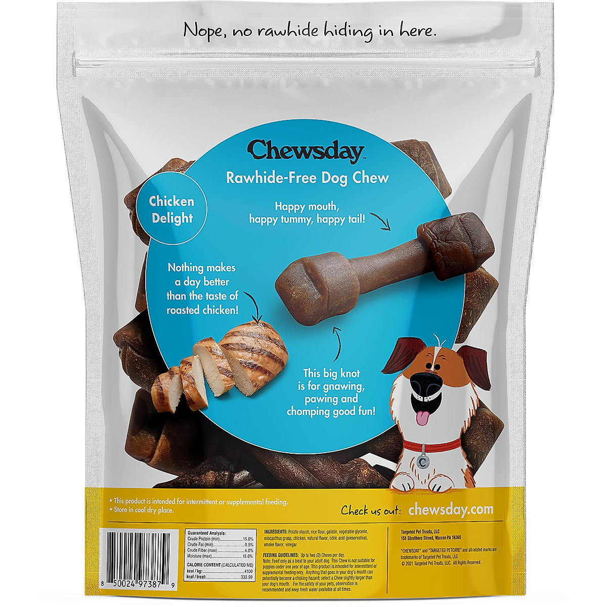 Chewsday 6-Inch Long-Lasting Dog Chew Bones, Made in The USA, All Natural Rawhide-Free Highly-Digestible Treats, Chicken Delight - 7 Count