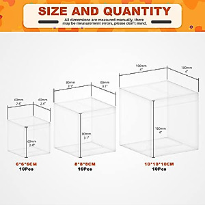 Tanstic 30Pcs Plastic Clear Favor Boxes for Gifts, 3 Sizes Clear Gift Boxes Transparent Cube Boxes Candy Gift Box Plastic Gift Boxes for Dessert Candy (2.3x2.3x2.3 inch, 3.1x3.1x3.1 inch, 4x4x4 inch)