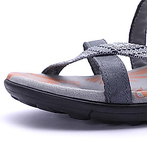 Harssidanzar Women's Sandals Walking Sandals Outdoor Sandals With Strap Adjustable Beach Sandals Casual Hiking SL257US,Grey,Size 7.5