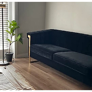 Mid Century Modern Velvet Couch - 83.85 Loveseat Sofa Curved Gold Boho Love Seat Comfy Couches for Living Room, 3 Seat Tufted Deep Seat Sectional Gothic Minimalist Sofa Bedroom Apartment (Black 1)