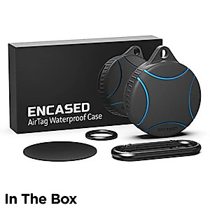 Encased Waterproof Airtag Case Compatible with Apple Airtag Keychain Holder Black Blue - 2 Pack