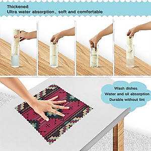 Vintage Ethnic Native Southwest American, Tribal Indian Aztec Textiles 6 Set Kitchen Dish Towels, Washcloths Cleaning Cloths Dish Cloths, Absorbent Towels Lint Free Bar Tea Soft Waffle Towel 11"x11"