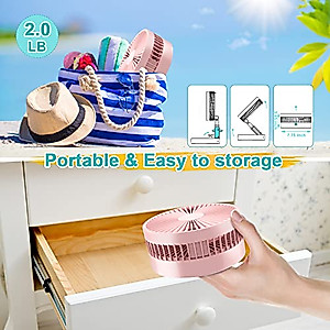 Flodaway Fan Rechargeable, Fold Away Fans Collapsible Portable Fan Pink for Traveling Foldable Compact Fan, Desk and Floor Fan 7200mAh Portable Folding Fan Battery Operated Adjustable 14.5-40"