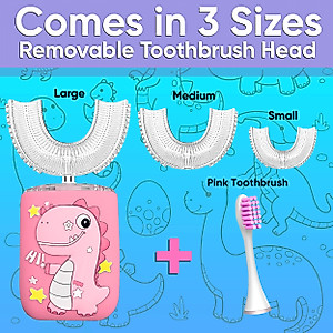 BubblezKidz – Kids Electric Toothbrush – U Shaped Dinosaur Cartoon – Ultra Sonic 6 brush Cleaning Modes w/ Smart Timer – Ages 2-18 Years Old – IPX7 Waterproof, Rechargeable, With Stickers