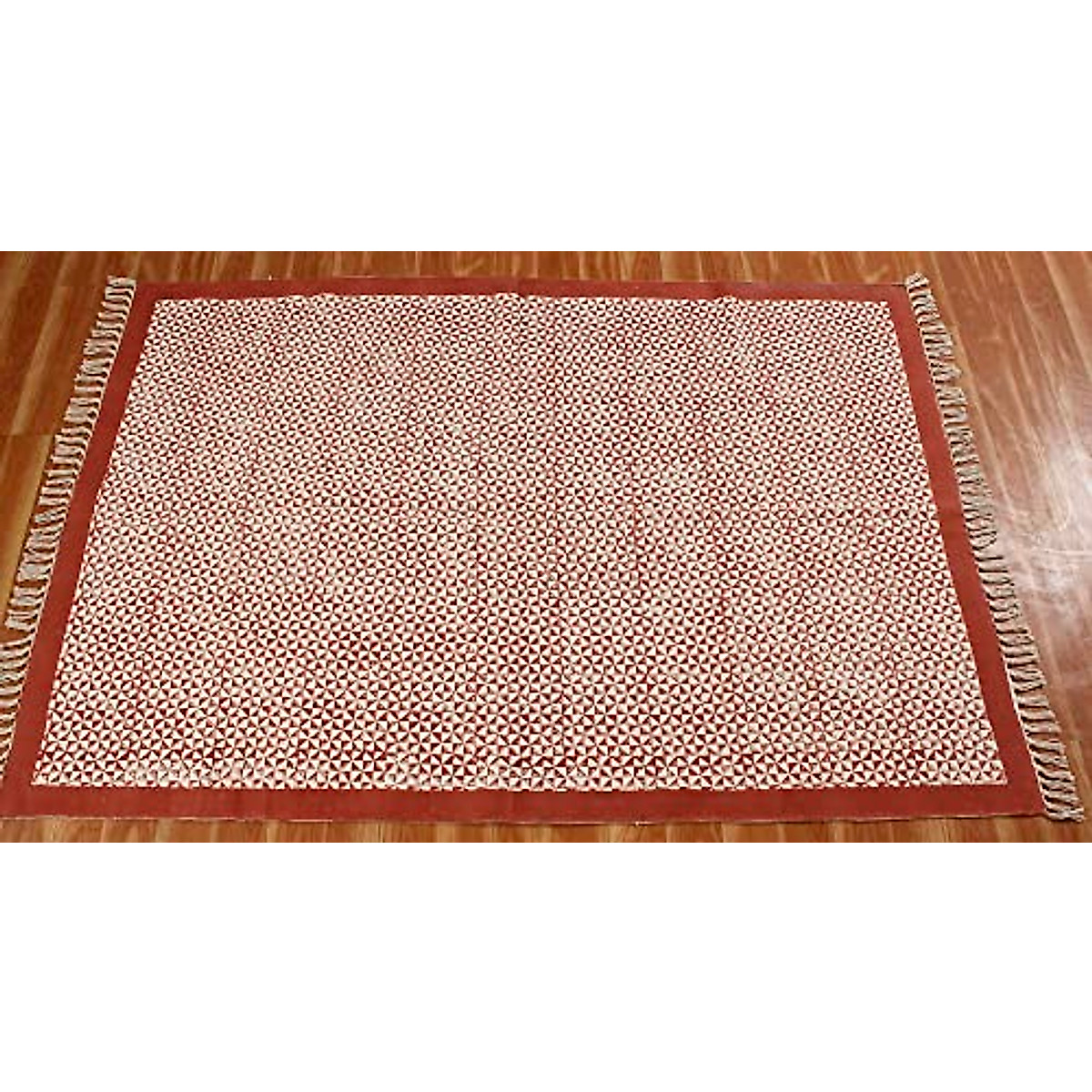 Handmade Geometric Tassel Rug Cotton Easy Washable Rugs Hand Block Printed Boho Area Rug Floor Carpet for Balcony Doormat Entryway Living Room Bedroom Hallway