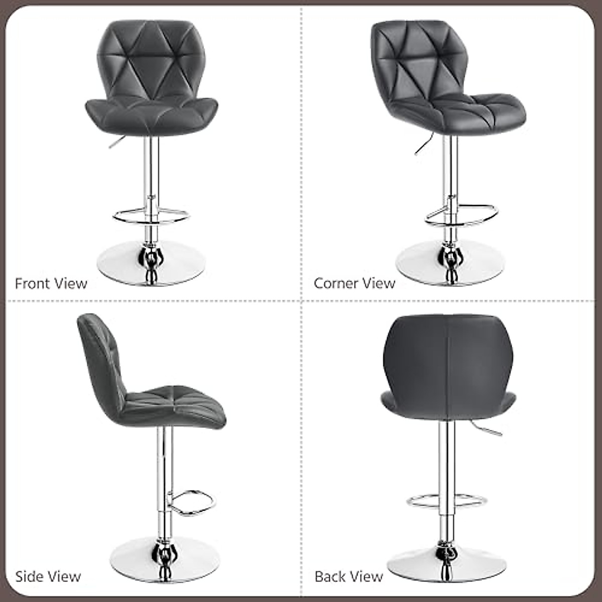 Yaheetech Grey Barstools Set of 2, PU Leather Bar Chairs with Backrest, Height Adjustable Swivel Island Stools for Kitchen Counter, Grey