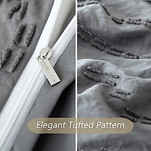 BEDAZZLED Duvet Covers King Size,3pcs Soft and Embroidery Shabby Chic Boho Bedding Sets,100% Washed Microfiber Tufted Comforter Cover Set,Dark Grey