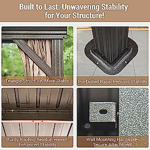 Domi 12x14FT Lean to Gazebo, Hardtop Wall Mounted Gazebo with Sloping Galvanized Steel Roof, Wall Pergola with Aluminum Frame, Curtains and Netting, for Patio, Deck, Garden, Backyard