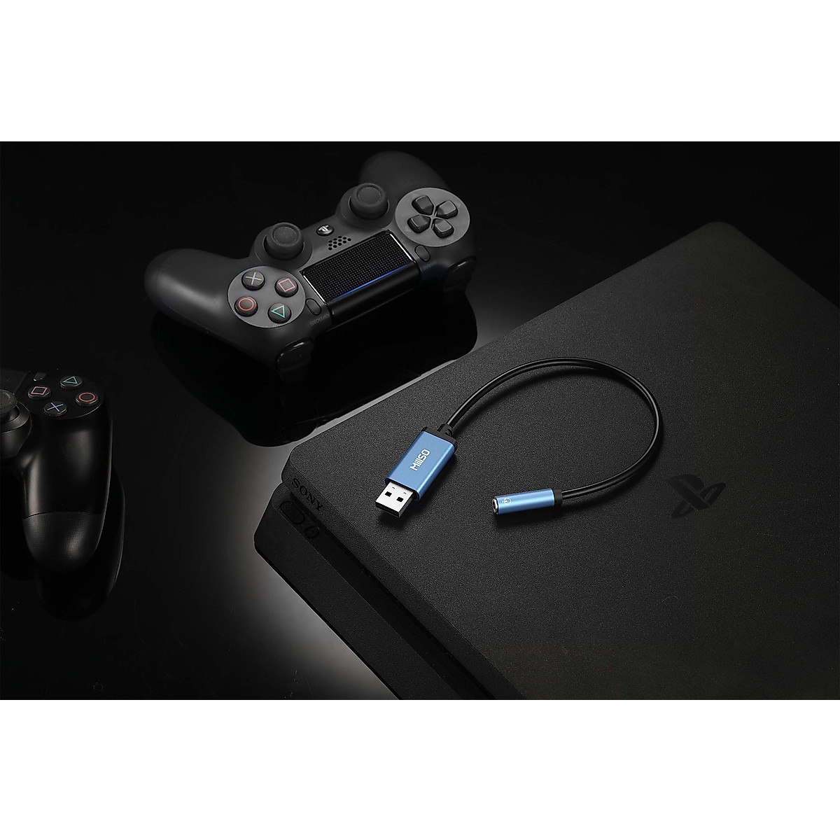 MillSO USB to 3.5mm Audio Jack Adapter, Sapphire Blue TRRS USB to AUX Audio Jack External Stereo Sound Card for Headphone, Speaker, PS4, PS5, PC, Laptop, Desktops - 1 Feet