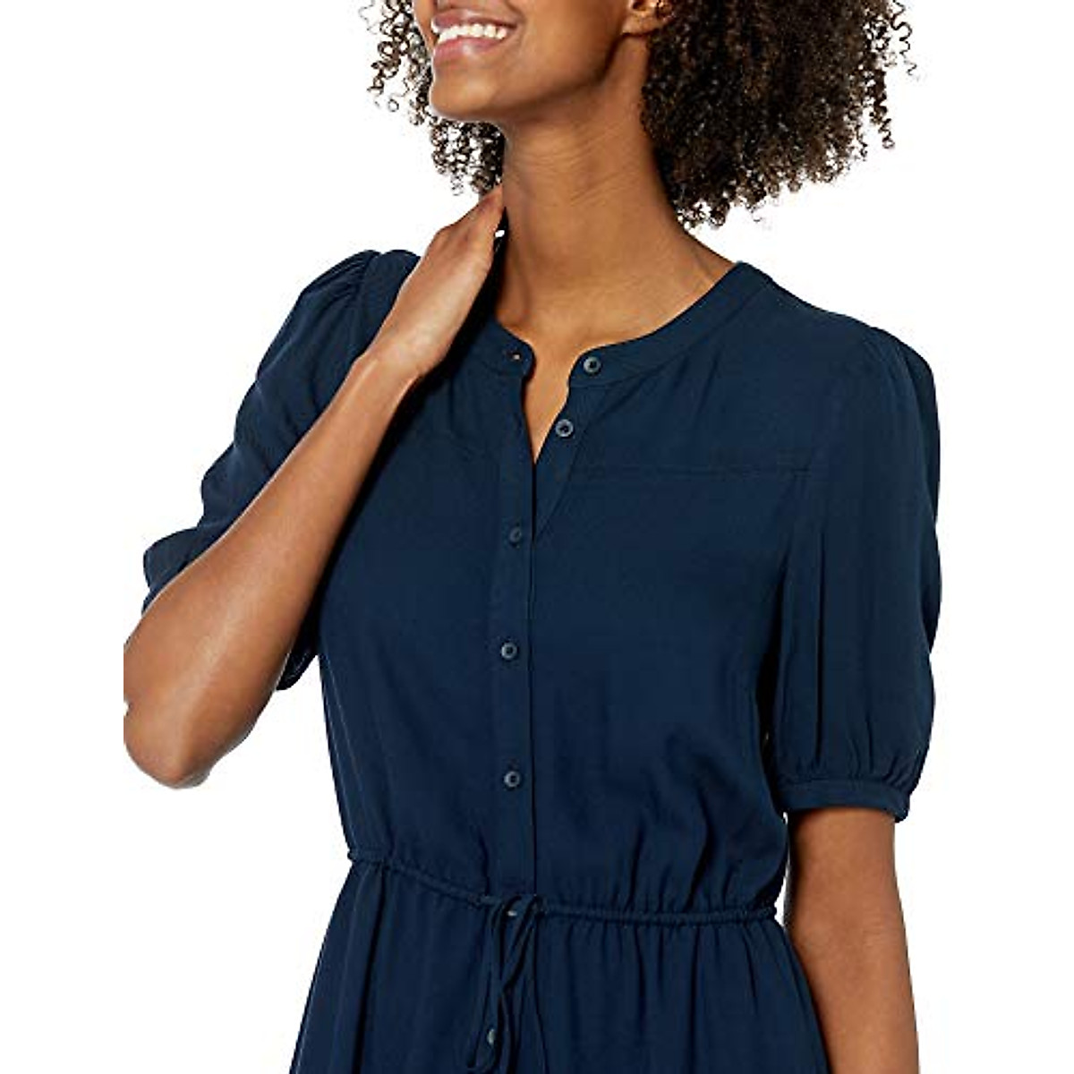 Amazon Essentials Women's Relaxed Fit Half-Sleeve Waisted Midi A-Line Dress, Navy, XX-Large