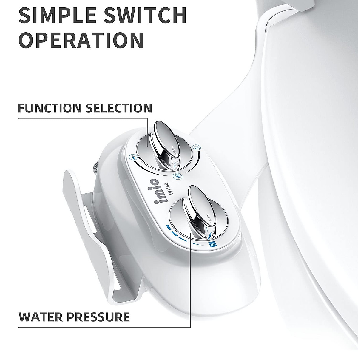 imio BD158 Non-Electric Bidet Attachment Adjustable Water Pressure and Self Cleaning Nozzle