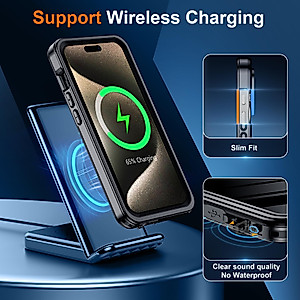 Justcool for iPhone 15 Pro Max Case Waterproof [14FT Military Dropproof] [IP68 Underwater] Built-in Screen Protector & [Tempered Glass Camera Lens Protector] Full Body Shockproof Phone Case, Black