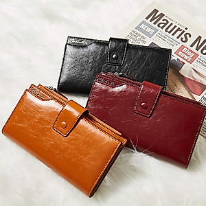 BOSTANTEN Laptop Backpack Purse for Women Genuine Leather Backpack Travel Bag and Womens Leather Wallets RFID Blocking Large Capacity Credit Card Holder Phone Clutch Black