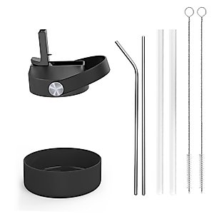 BUZIO Wide Mouth Straw Lid and Protective Boot Combo Pack 32 40oz Water Bottle, Compatible with Most Sports Water Bottles, Plus 4 Straws and 2 Brushes.