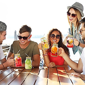 Sips Jar Club 20oz Mason Jar Mug Set of 4 with Handles, Lids, Straws & Cleaning Brush - Overnight Oats & Iced Coffee Cups