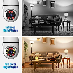 Light Bulb Security Camera Outdoor Wireless 2.4GHz WiFi 360 Degree Light Socket Screw in Security Camera for Home Security Safe Cam Lightbulb Camera Night Vision