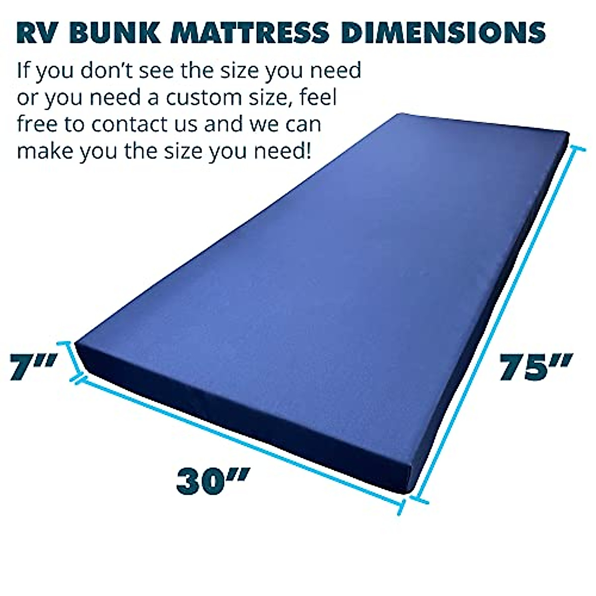 Foamma 7” x 30” x 75” Water Resistant Gel Memory Foam RV Bunk Mattress, Firm High Density Foam Base, Comfortable and Durable Polyester Cover, Truck, Camper, Travel Trailer, Made in USA!