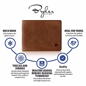 Bryker Hyde 2 ID Window RFID Wallet for Men, Full Grain Leather, Bifold Side Flip, Executive Extra Capacity Travel Wallet (Brown - Distressed Leather)