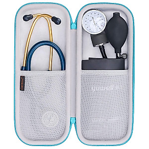 Canboc Hard Stethoscope Case for 3M Littmann Classic III, Lightweight II S.E, Cardiology IV, MDF Acoustica Stethoscope, Mesh Pocket fits Medical Scissors, Penlight, Oral Thermometer, Turquoise
