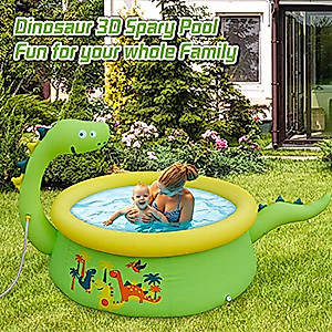 Inflatable Above Ground Family Size Pop up Pool for Kids Kiddie Kiddy Toddler Adult Hard Plastic Dinosaur Sprinkler Round Top Ring Pools for Outdoor Garden Backyard Summer Water Party 70" X 25"