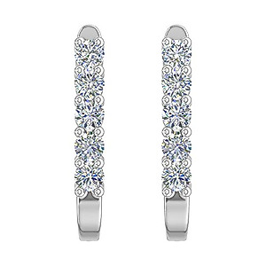 1/2 Carat Natural Diamond Hoop Earrings in 10K White Gold