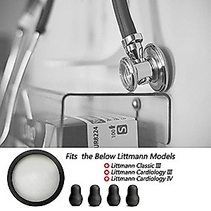 Replacement Accessories Kit Fits Classic 3 Cardiology 3 & Cardiology 4 Stethoscope for Littman Stethoscope Replacement Parts & Stethoscope Bell Cover Diaphragm and Eartips Earbud Replacement Parts. (black)