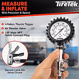 Tire Pressure Gauge with Inflator (170 PSI) - Air Pressure Gauge for Tires - Air Compressor Tire Inflator Attachment – Nozzle Tire Gauge Air Chuck