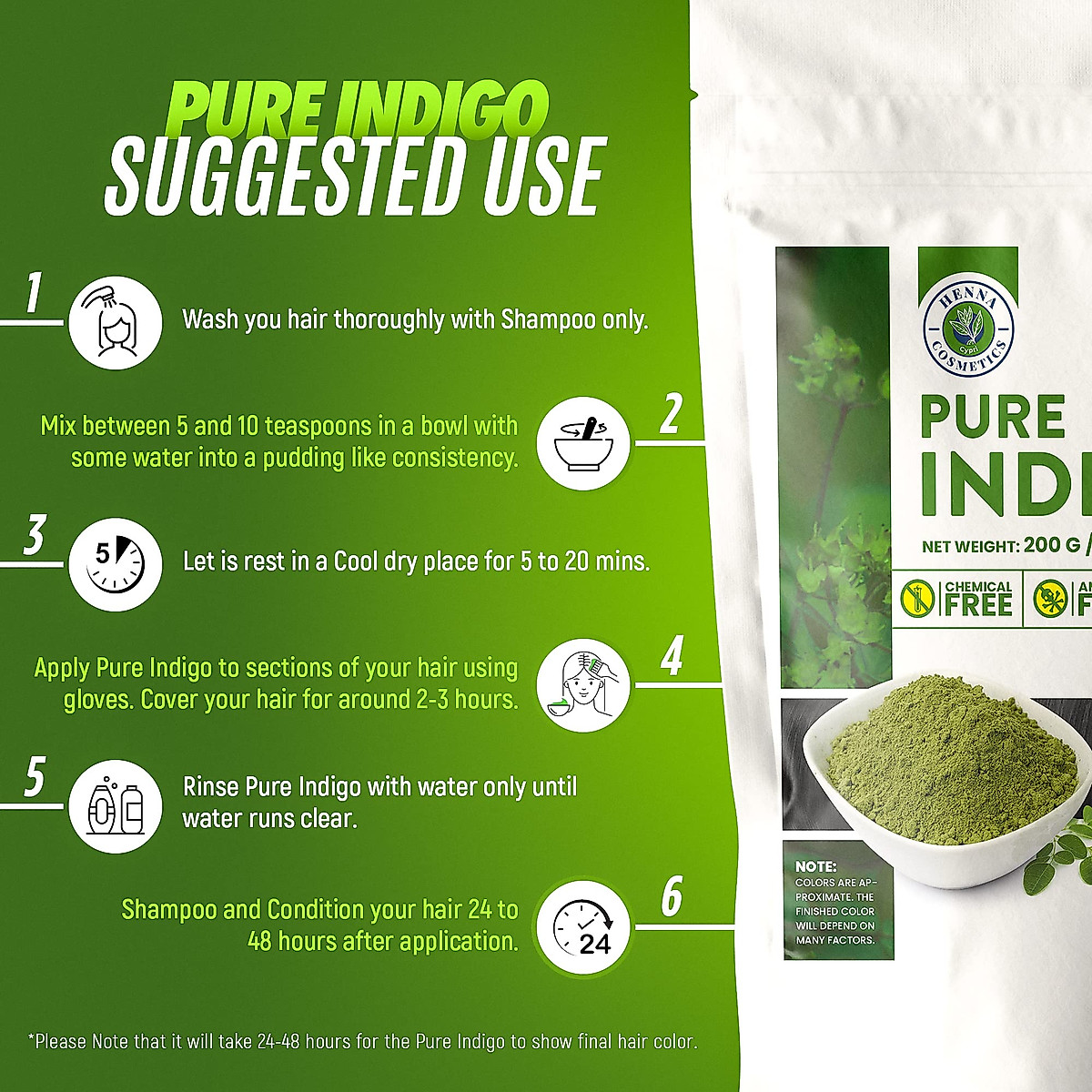 Henna Cosmetics Indigo Powder Natural Hair Dye Kit | Organic Black 100 Grams (3.52 Ounces)