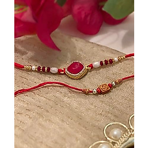 Rakhi For Brother Set of 2 With Greeting Card, Beautiful Designer Raksha Bandhan Rakhi Gift Set For Brother Bhaiya Bhai Bro, Traditional Indian Style Rakshbandhan Rakhi Gifts For Brother