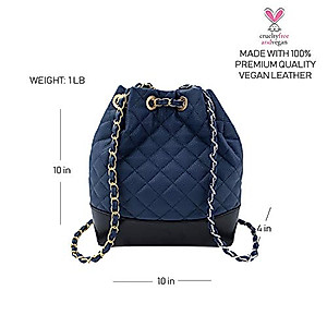 Womens Small Quilted Vegan Leather Hobo Backpack Satchel Fashion Casual Travel Shoulder Bags Crossbody Purse Daypacks Mini Bucket Bag (Navy)